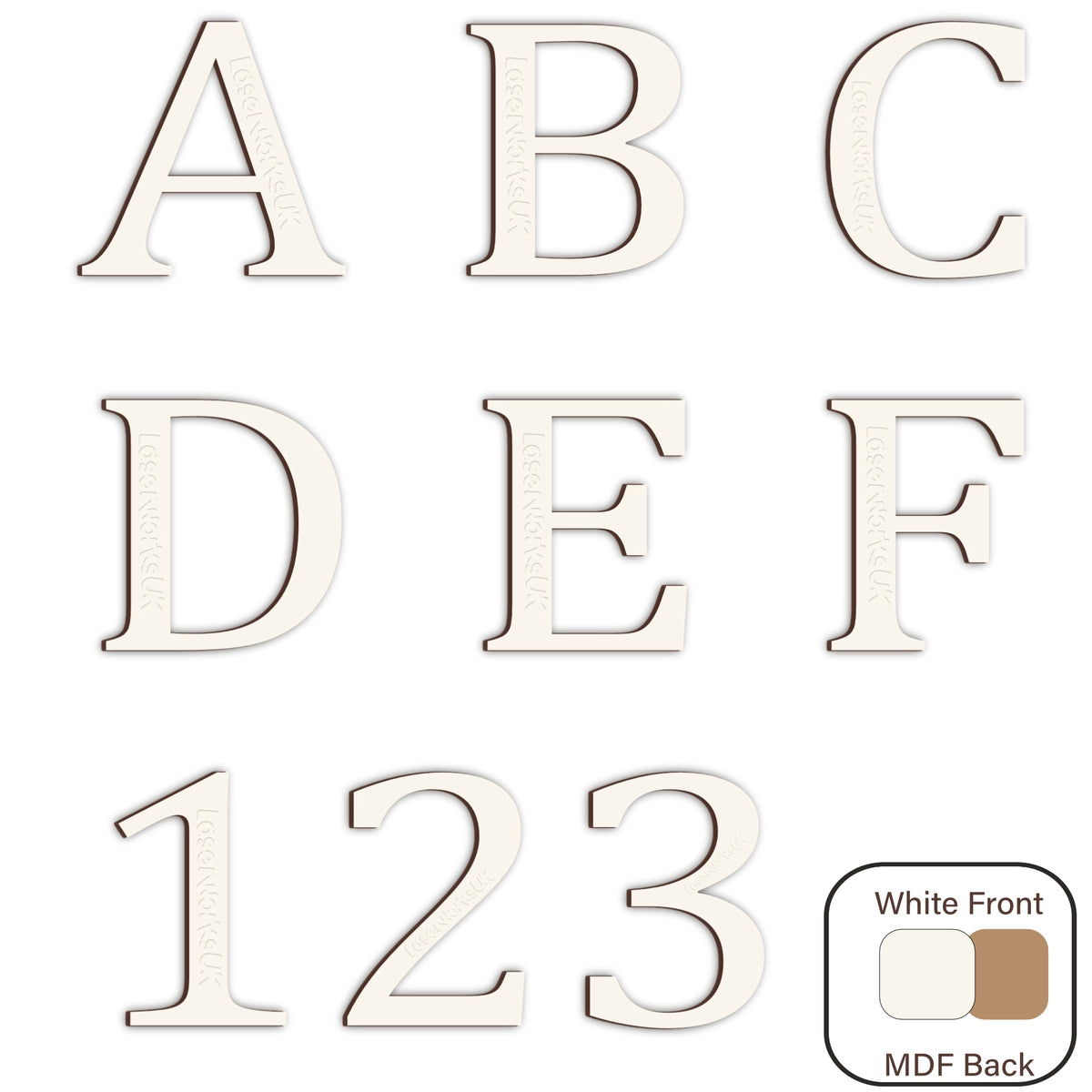 White Painted MDF Letters Cambria 2cm-30cm | LaserworksUK