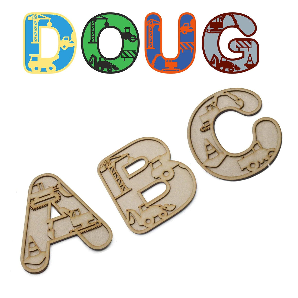 Construction Layered Letters | 3D Digger Alphabet MDF | LaserworksUK