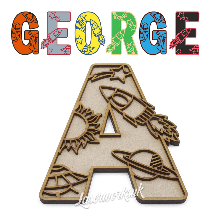 Space Layered Letters | 3D Rocket Alphabet MDF | LaserworksUK