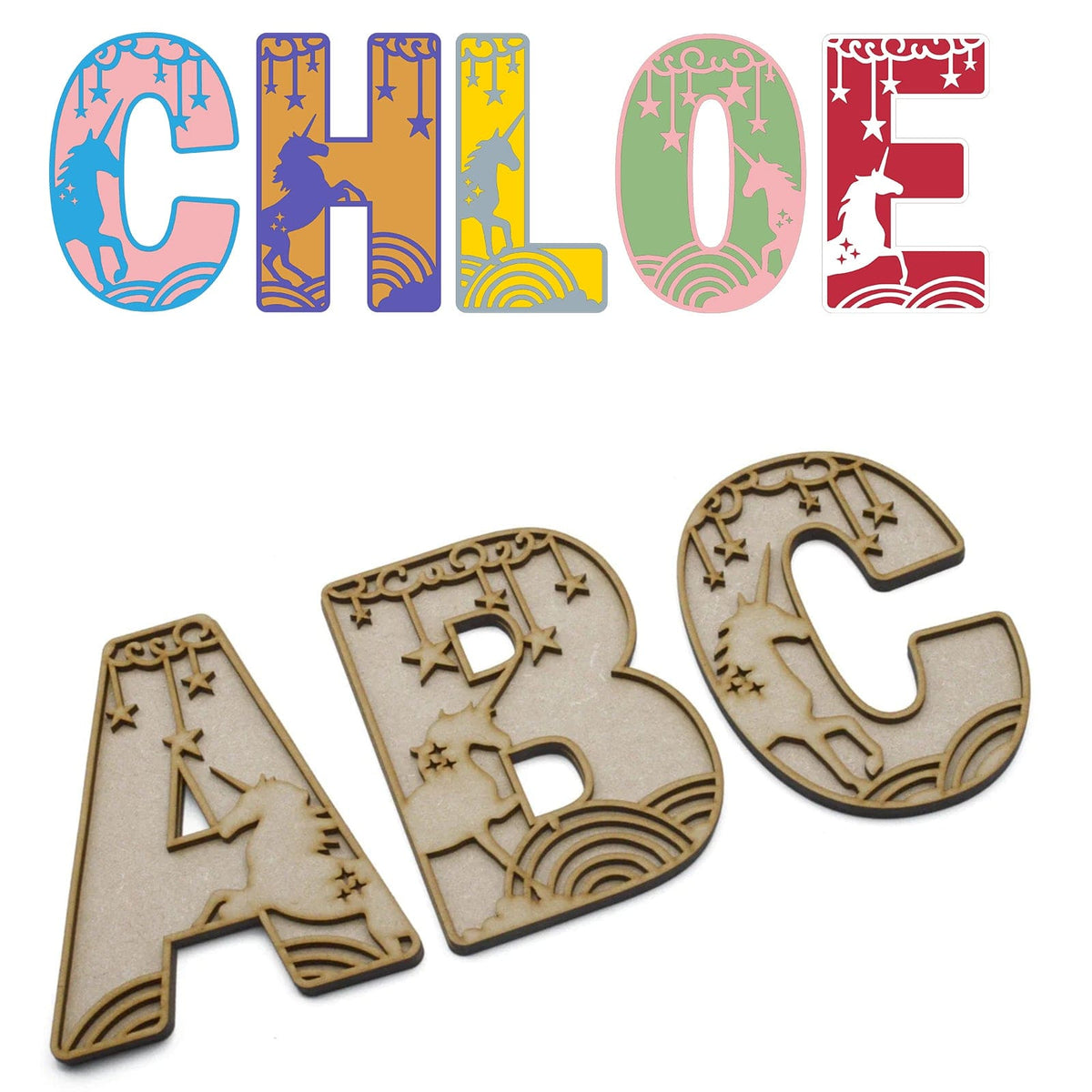 Unicorn Theme Layered Letters - Full Alphabet Set Available – Laserworksuk