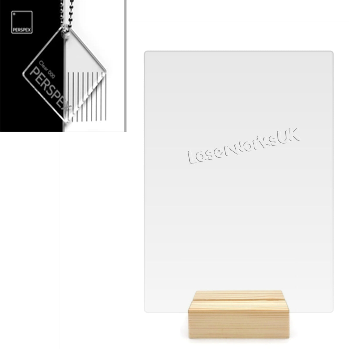 Clear Acrylic Rectangle & Wooden Stand | Wedding Sign | LaserworksUK